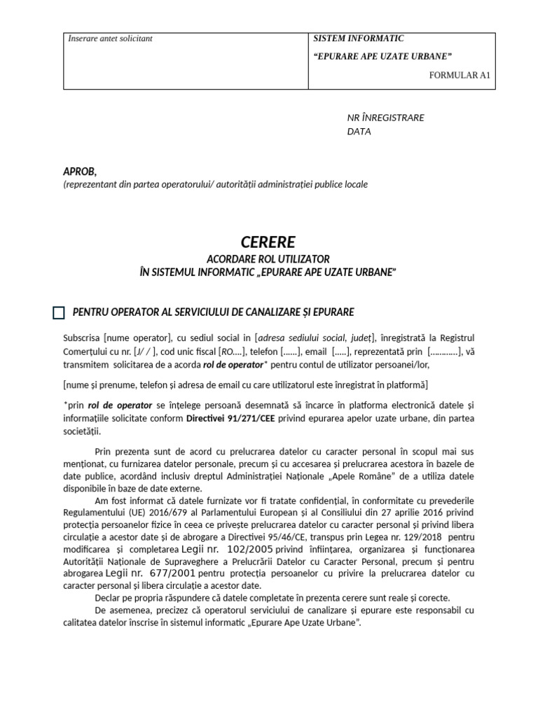 Formular Solicitare Cont Operatori | PDF