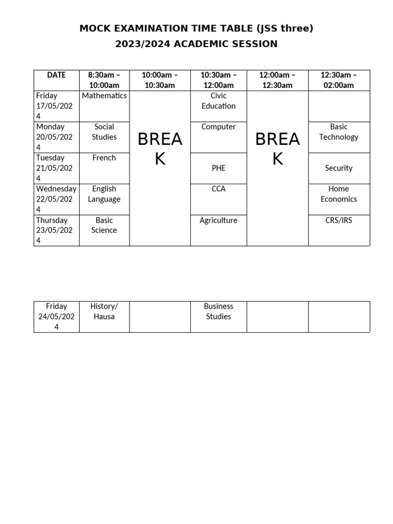 Mock Examination Time Table | PDF