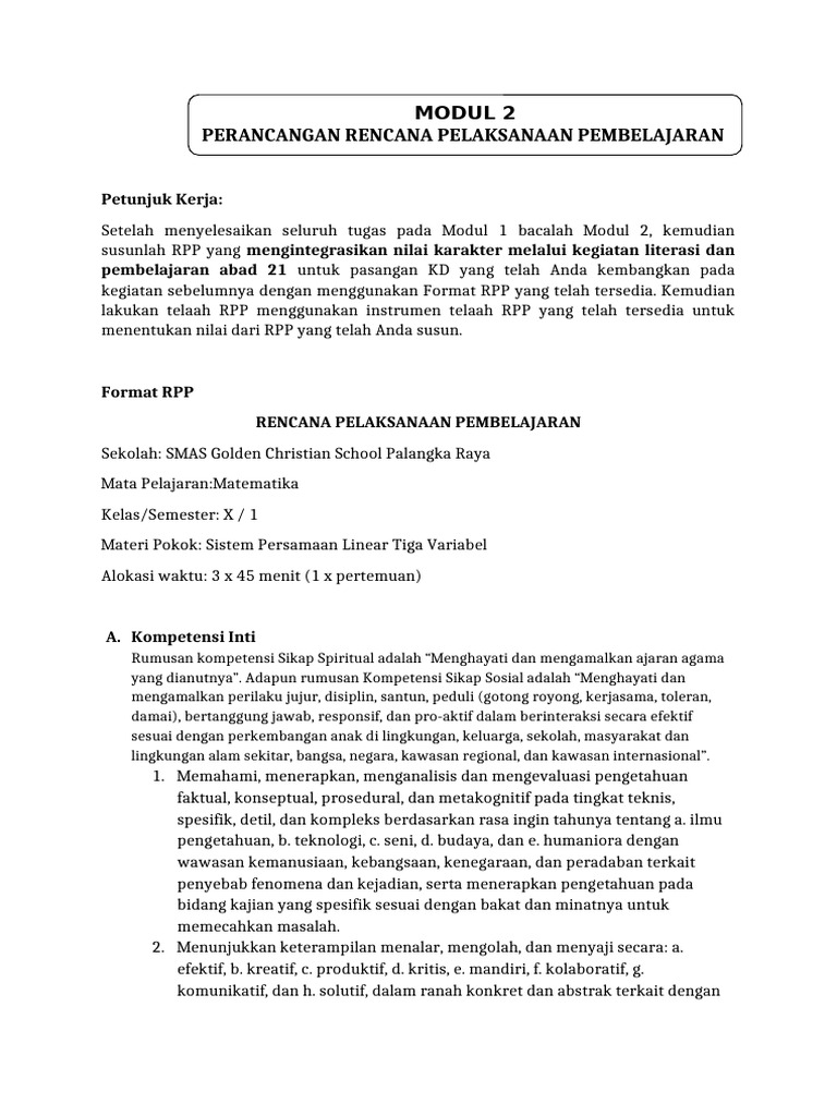 Wulan Anindya - MTK - Modul 2 - RPP (Revisi 1) | PDF