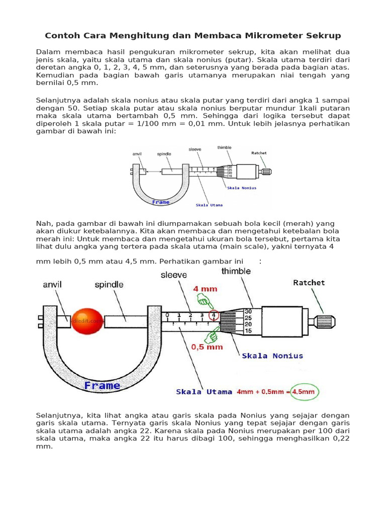 Contoh Cara Menghitung Dan Membaca Mikrometer Sekrup | PDF