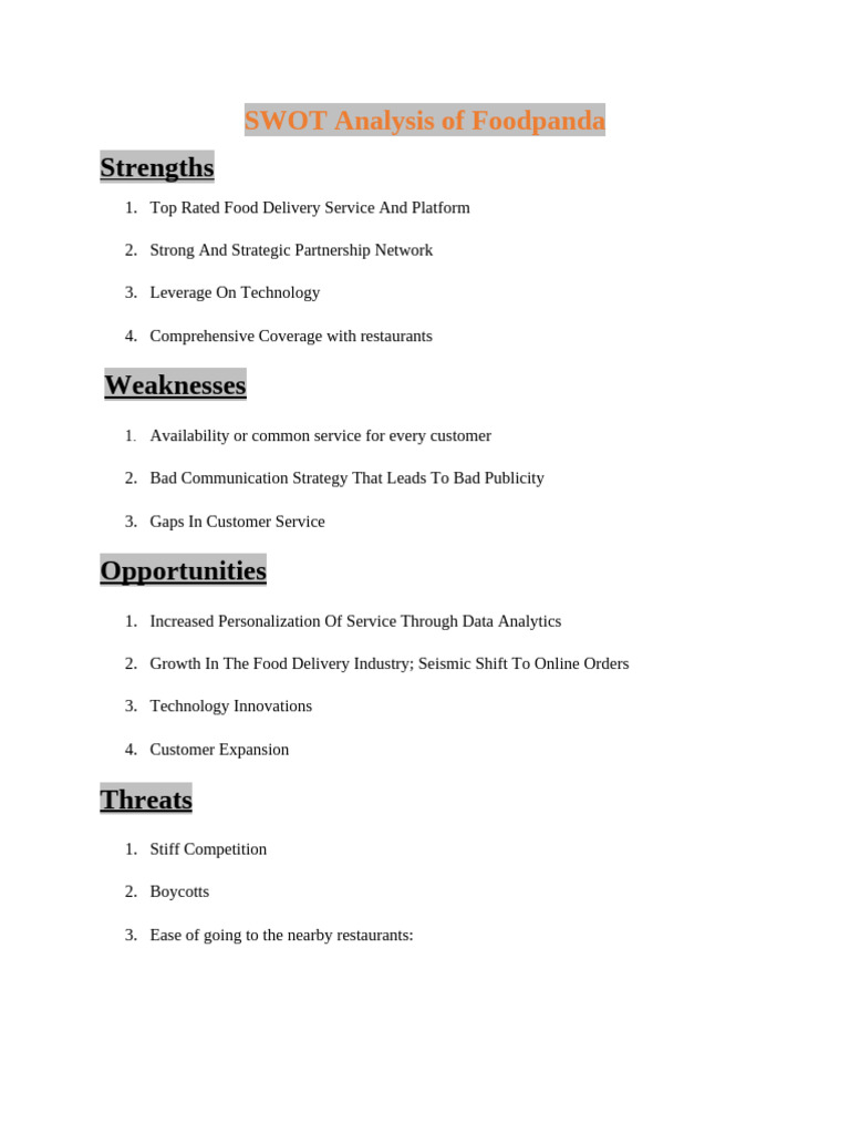 SWOT Analysis of Foodpanda | PDF