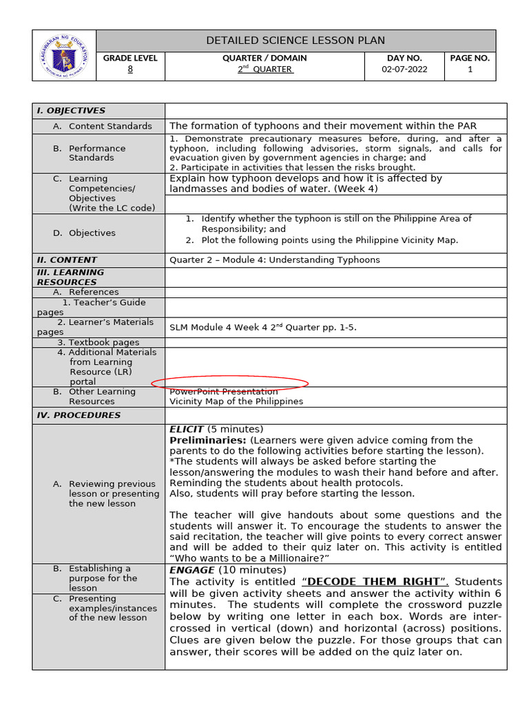 LP FOR TYPHOON COT1 - Modular | PDF | Lesson Plan | Tropical Cyclones