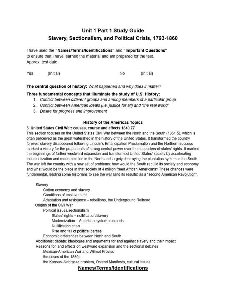 Unit 1 Part 1 Study Guide | PDF