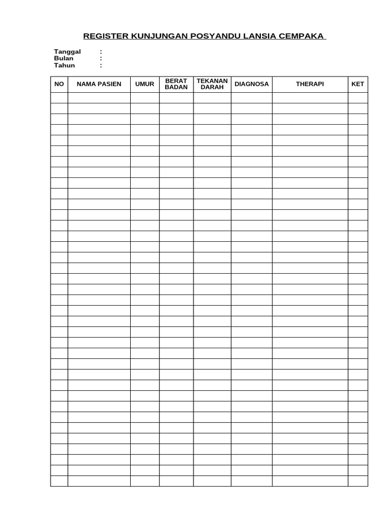 Blanko Register Kunjungan Posyandu Lansia | PDF