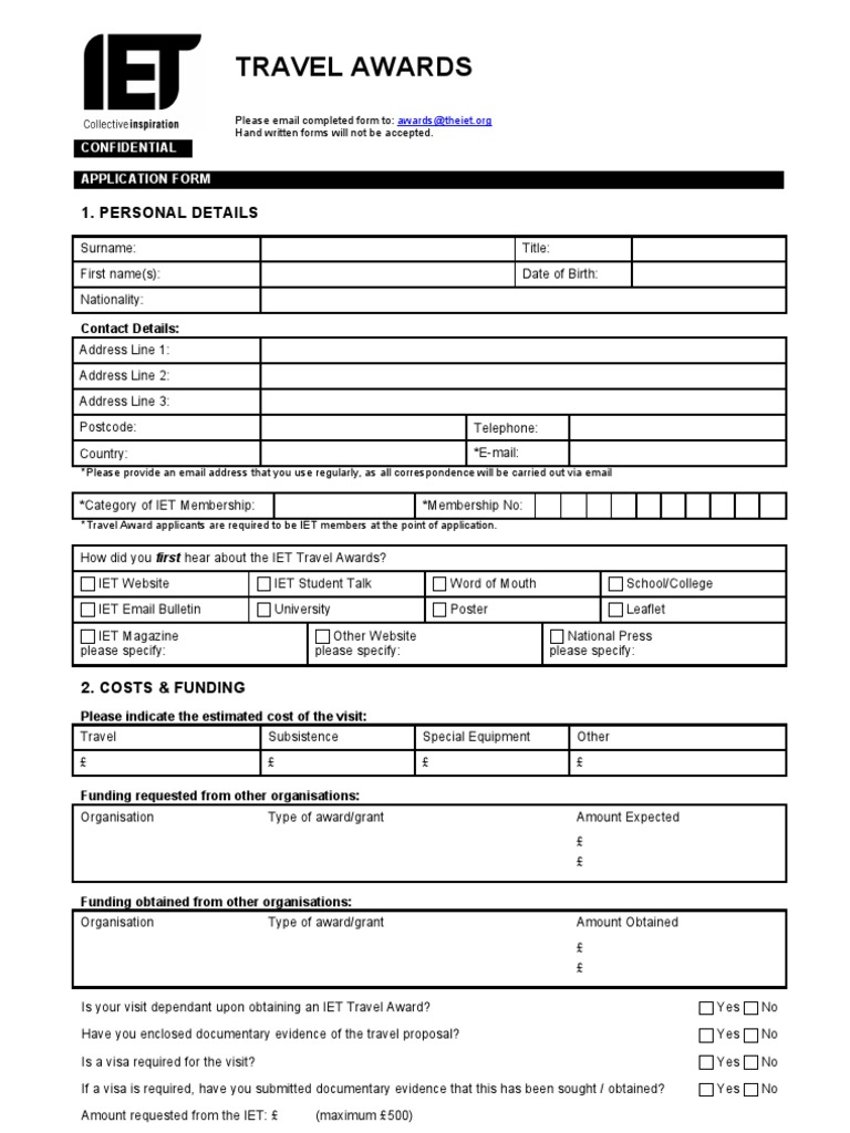 IET Travel Award Application Form | PDF | Email | Travel Visa