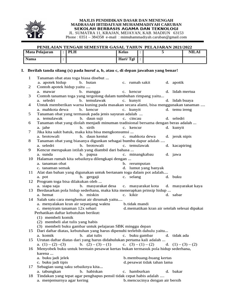 5a - PTS Gasal PLH | PDF