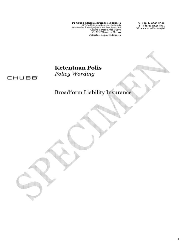 Broadform Liability Wording - 1 | PDF