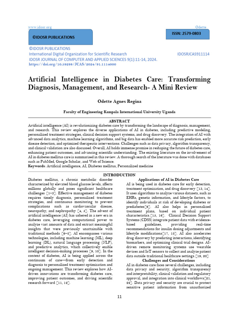 Artificial Intelligence in Diabetes Care: Transforming Diagnosis ...