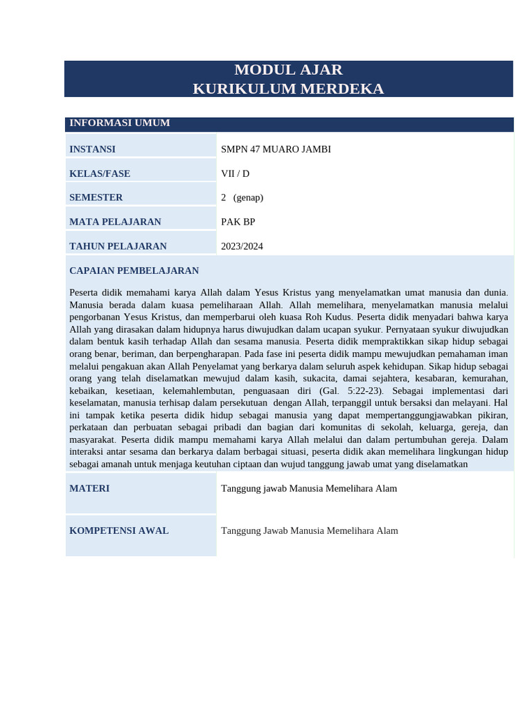 Modul Ajar 7 Smester 2 (4) | PDF