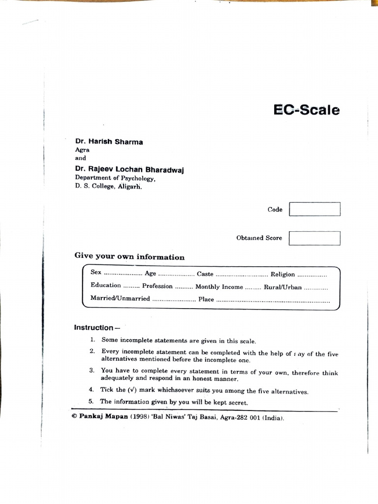 Emotional Competence Scale | PDF