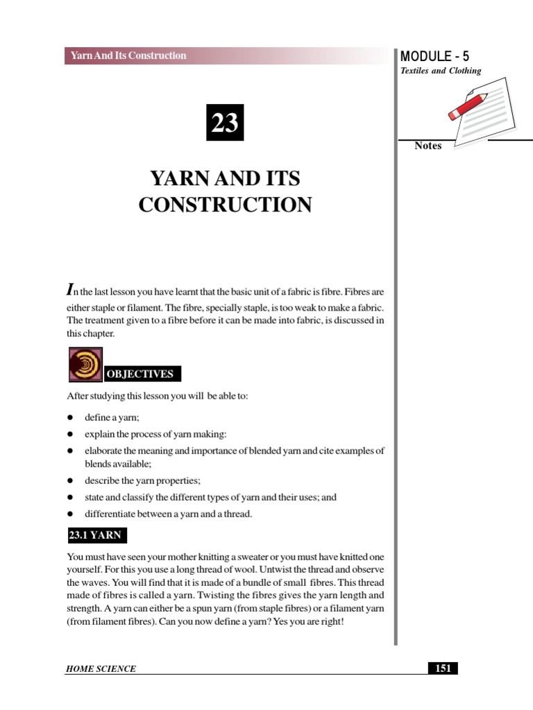 YARN and ITS Construction | PDF | Yarn | Spinning (Textiles)
