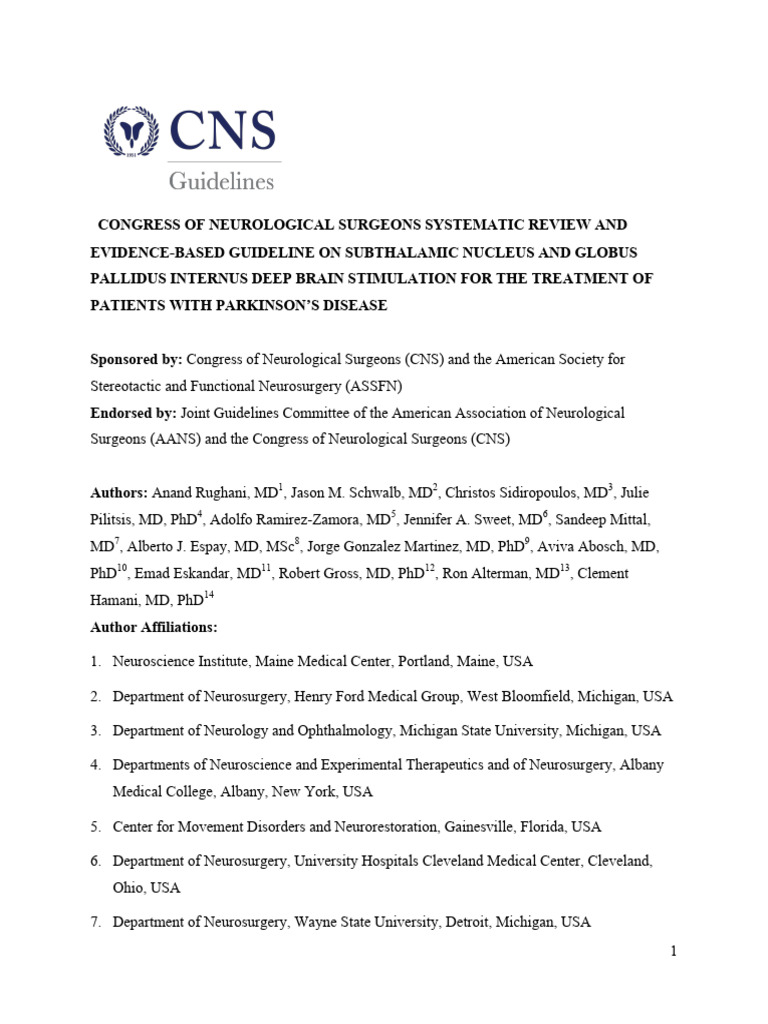 Deep Brain Stimulation Parkinsons Disease | PDF