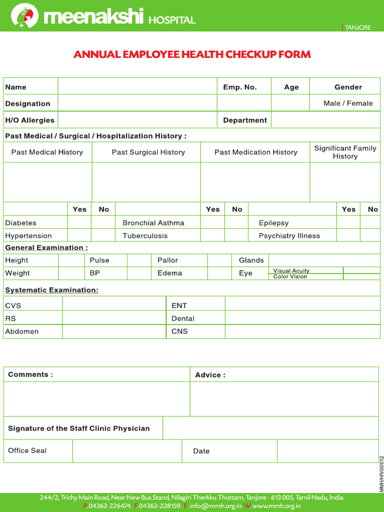 Annual Employee Health Checkup Form | PDF