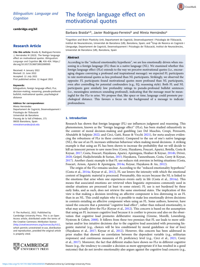 Foreign Language Effect On Motivational Quotes | PDF | Multilingualism ...