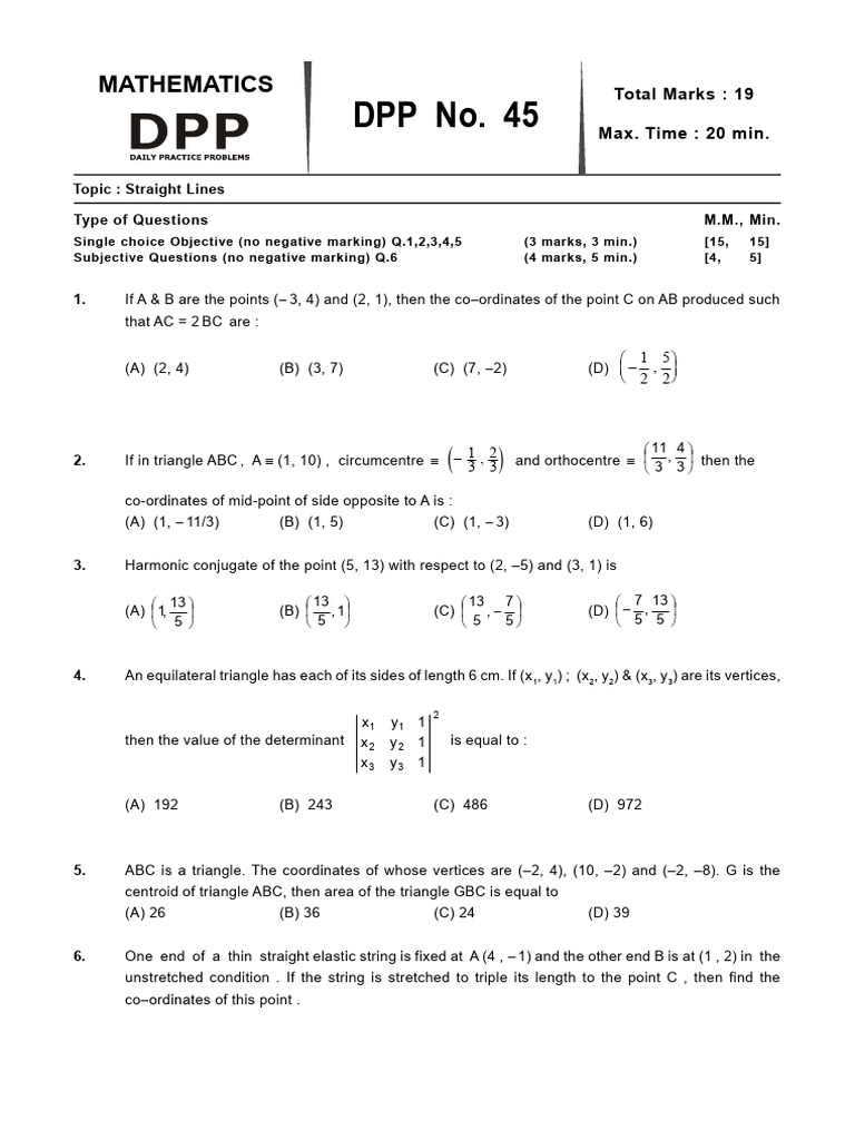 Straight Line Test Question Answer | PDF