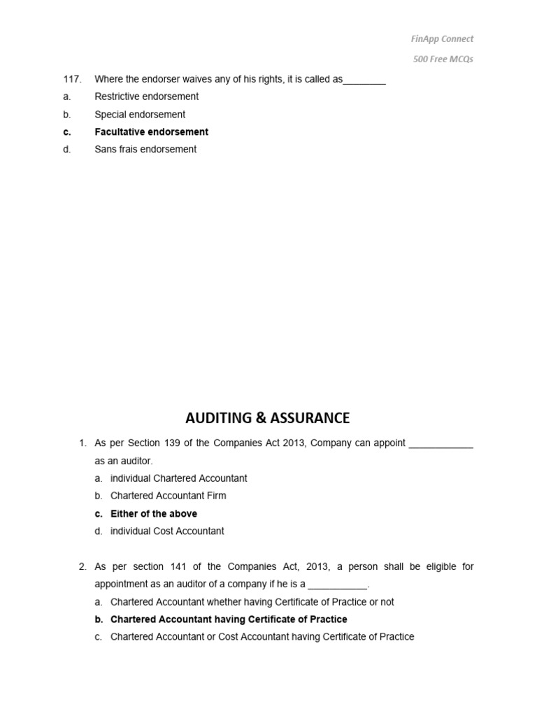 Auditing MCQs | PDF
