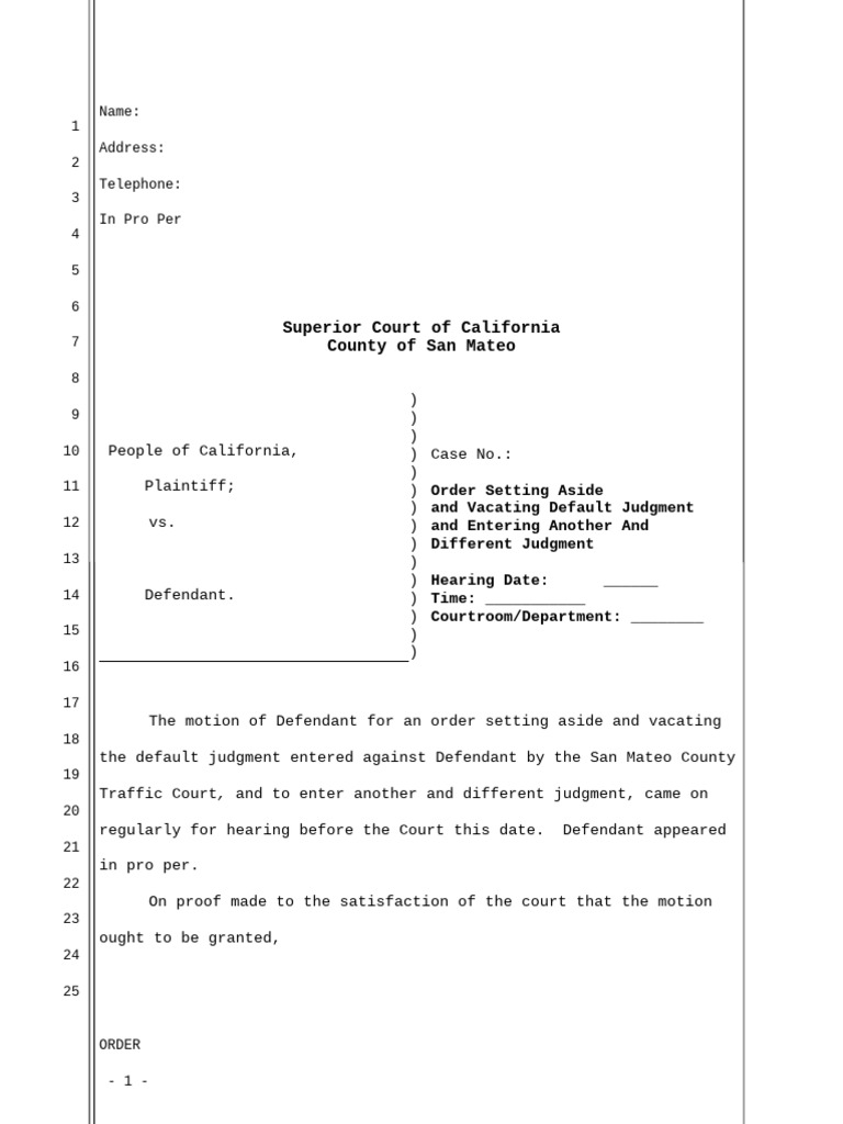 Order To Vacate Default Judgment | PDF
