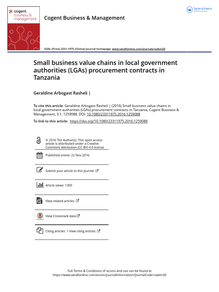 Small Business Value Chains in Local Government Authorities LGAs ...