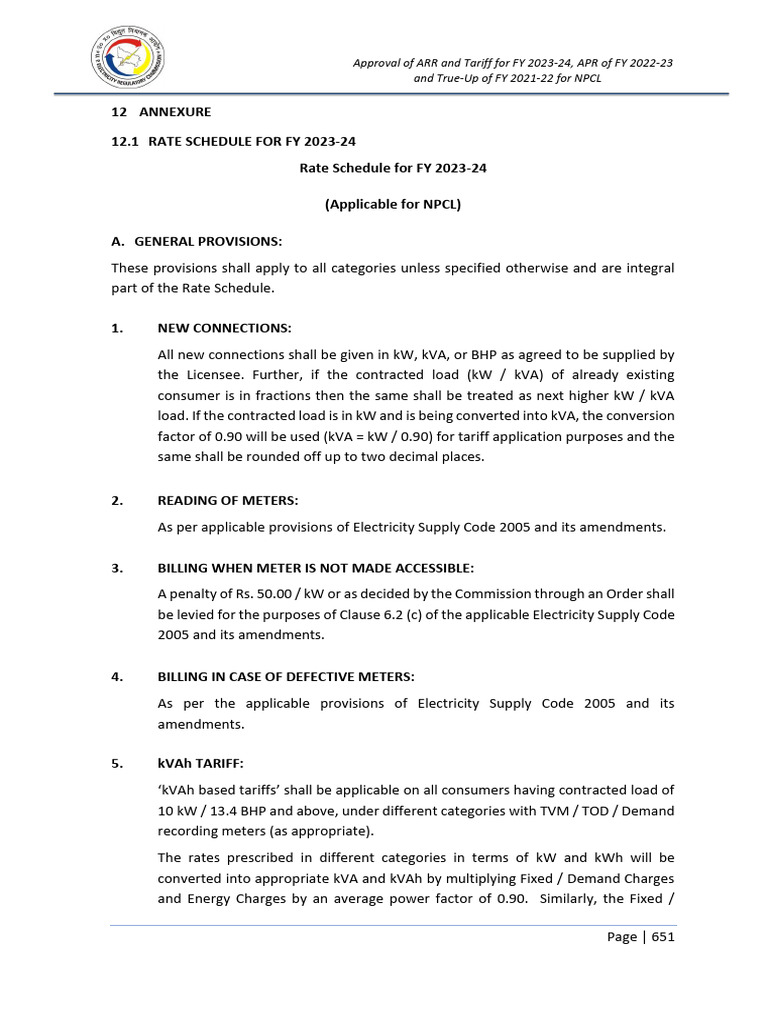 Tariff Applicable From 6th June 2023 | PDF