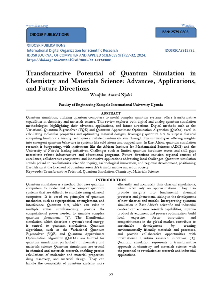 Transformative Potential of Quantum Simulation in Chemistry and ...