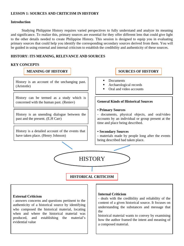 LESSON 1 SOURCES AND CRITICISM IN HISTORY AutoRecovered | PDF | Primary ...