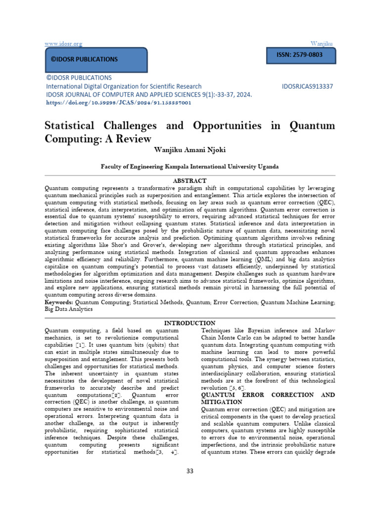 Statistical Challenges and Opportunities in Quantum Computing: A Review | PDF | Quantum ...