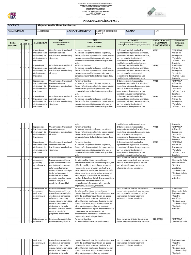 Programa Analitico Fase 6 | PDF