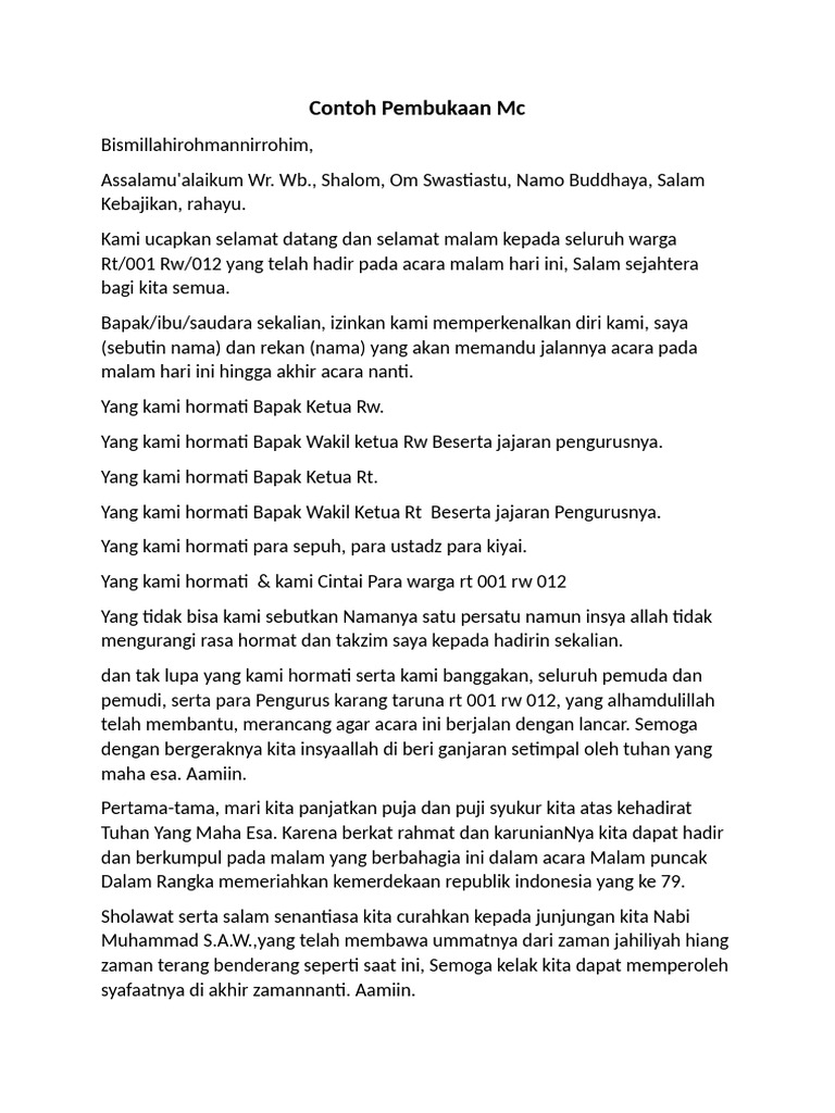 Contoh Pembukaan MC 17an 79 | PDF
