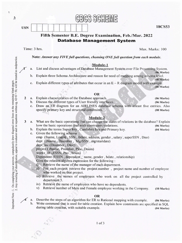 @vtucode - in 2018 Previous Year Paper DBMS | PDF @vtucode - in 2018 Previous Year Paper DBMS | PDF