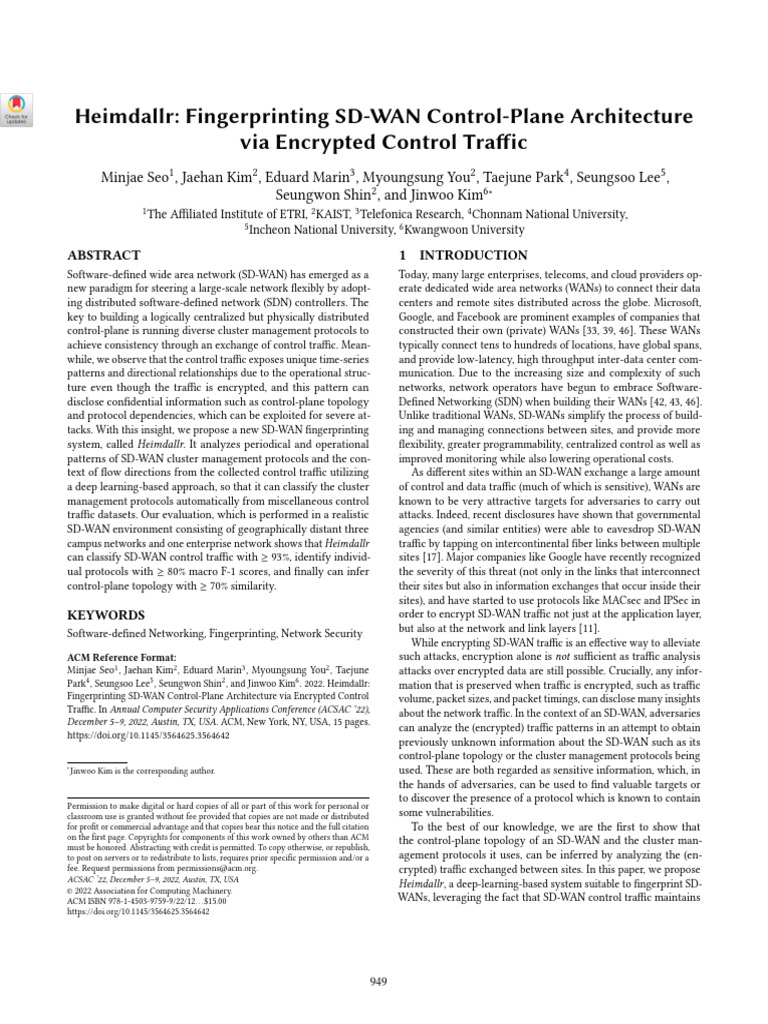Heimdallr: Fingerprinting SD-WAN Control-Plane Architecture Via Encrypted Control Traffic | PDF