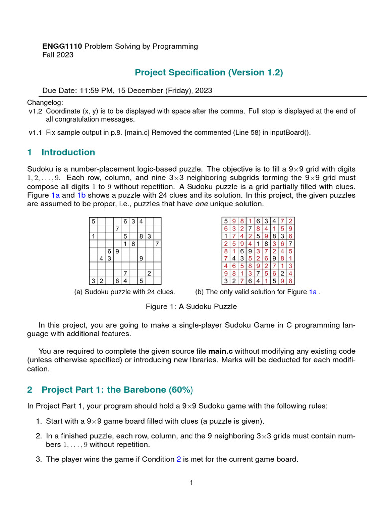 Engg1110projectspec v1.2 PDF | PDF