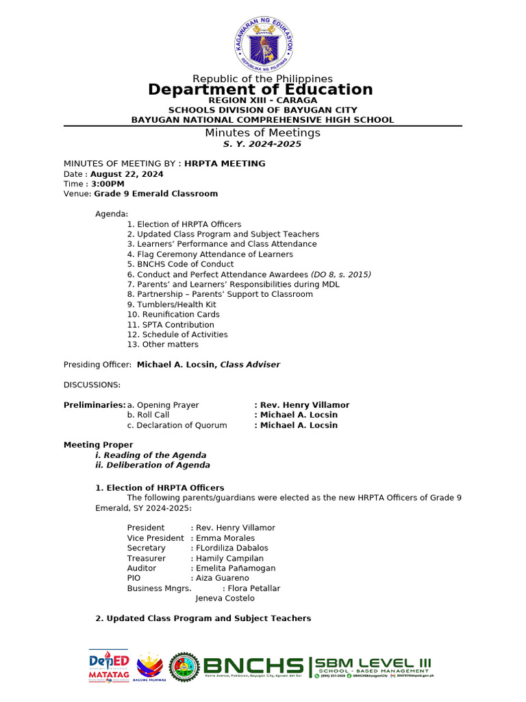 1st HRPTA Meeting-EMERALD | PDF