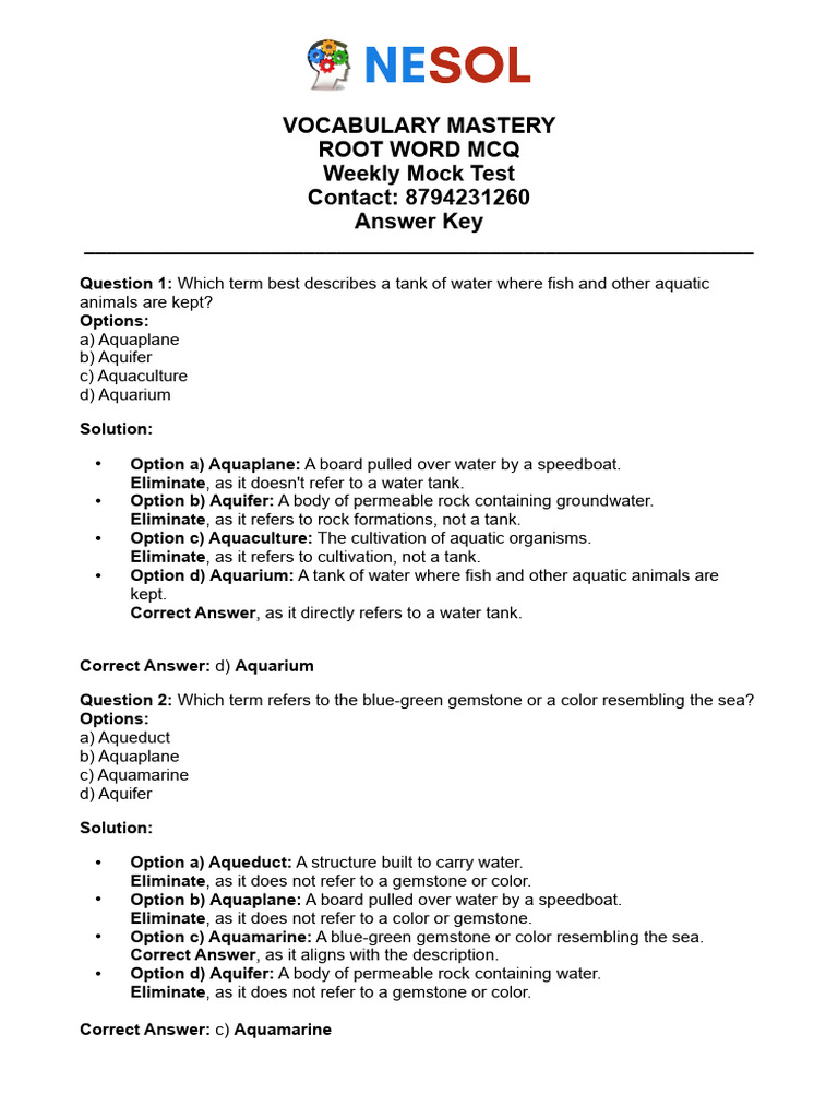 Root Word Top 12 - Reinforcement Exercise Amswer Key | PDF