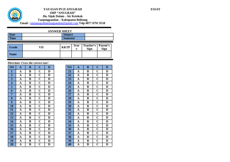 Lembar Jawaban Sumatif MC | PDF