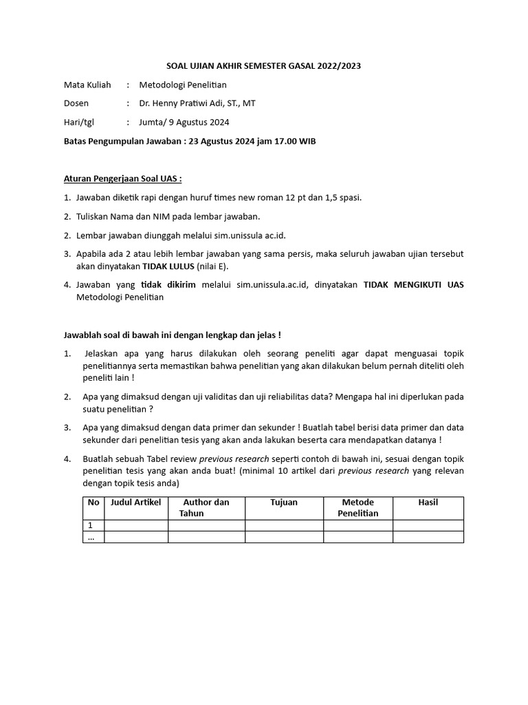 Soal UAS Metpen S2 Genap 2024 | PDF