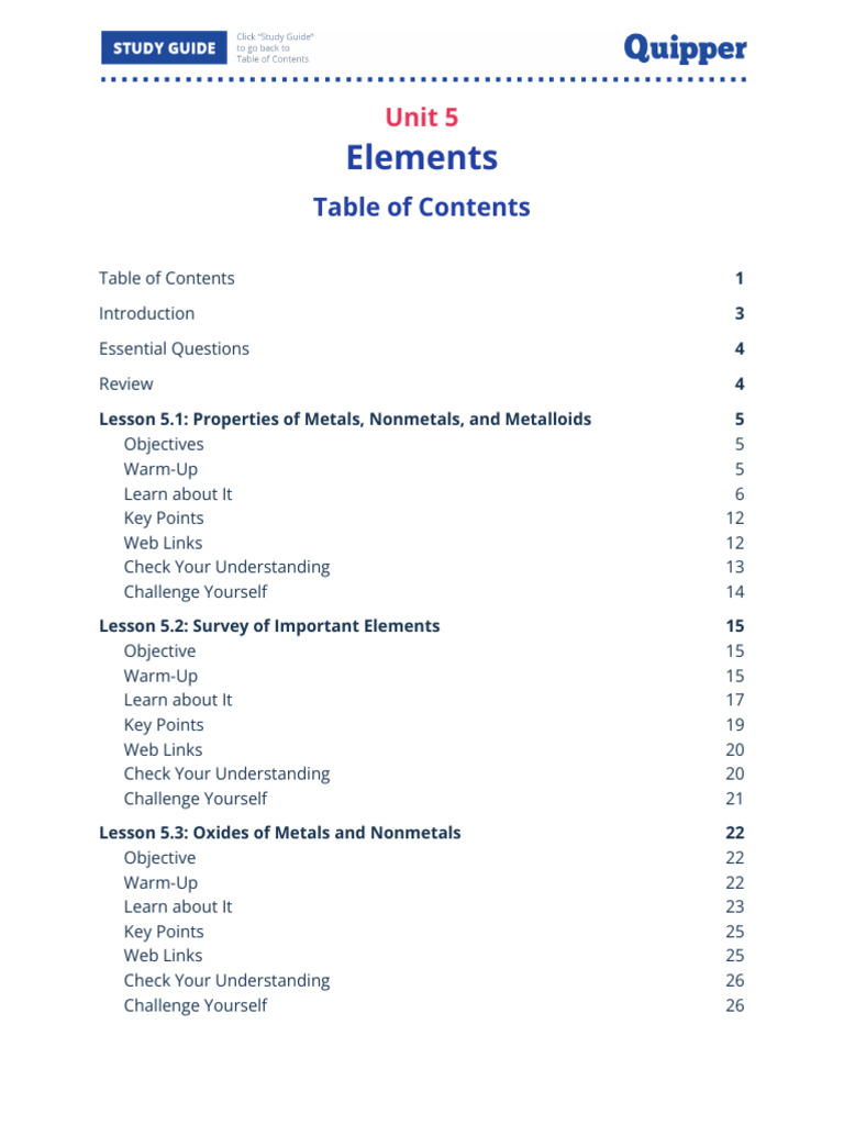 Science 7 Unit 5 Elements (Study Guide) | PDF