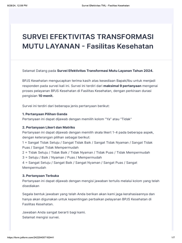 Survei Efektivitas TML - Fasilitas Kesehatan | PDF | Karier & Perkembangan | Bisnis