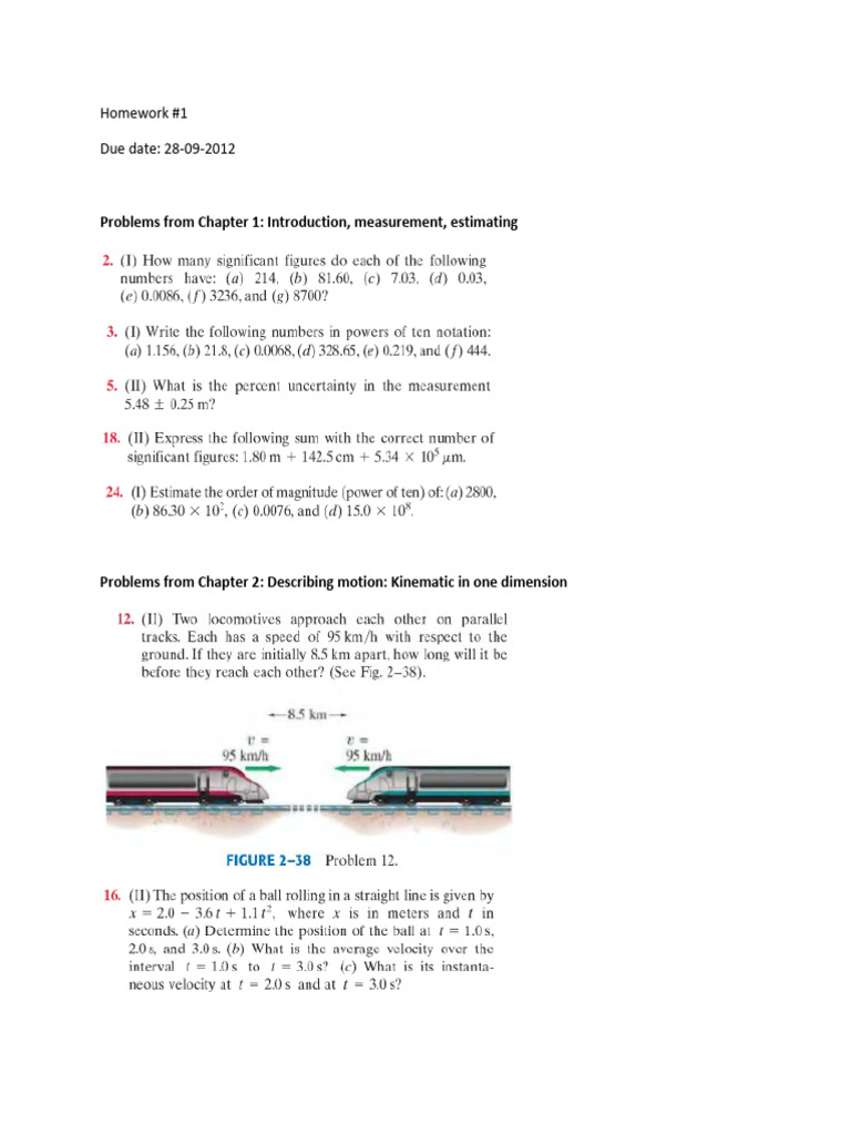 Homework #1: Kinematics & Measurement | PDF | Finance & Money Management
