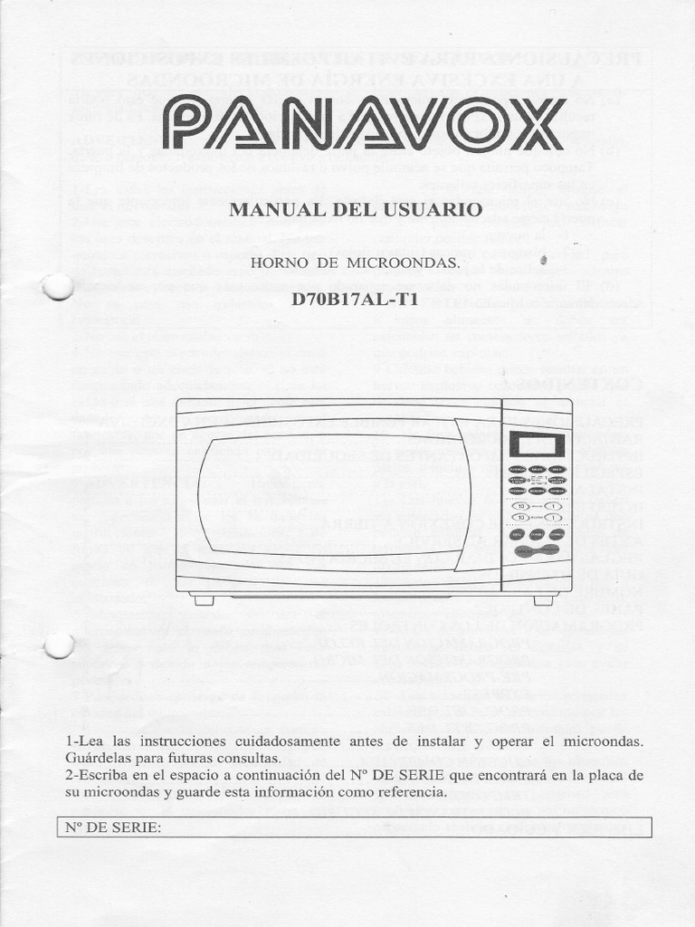 Manual Microondas Panavox D70B17AL-T1 | PDF