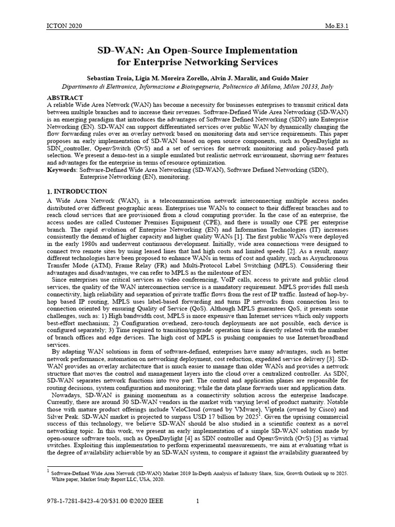 SD-WAN An Open-Source Implementation For Enterprise Networking Services | PDF