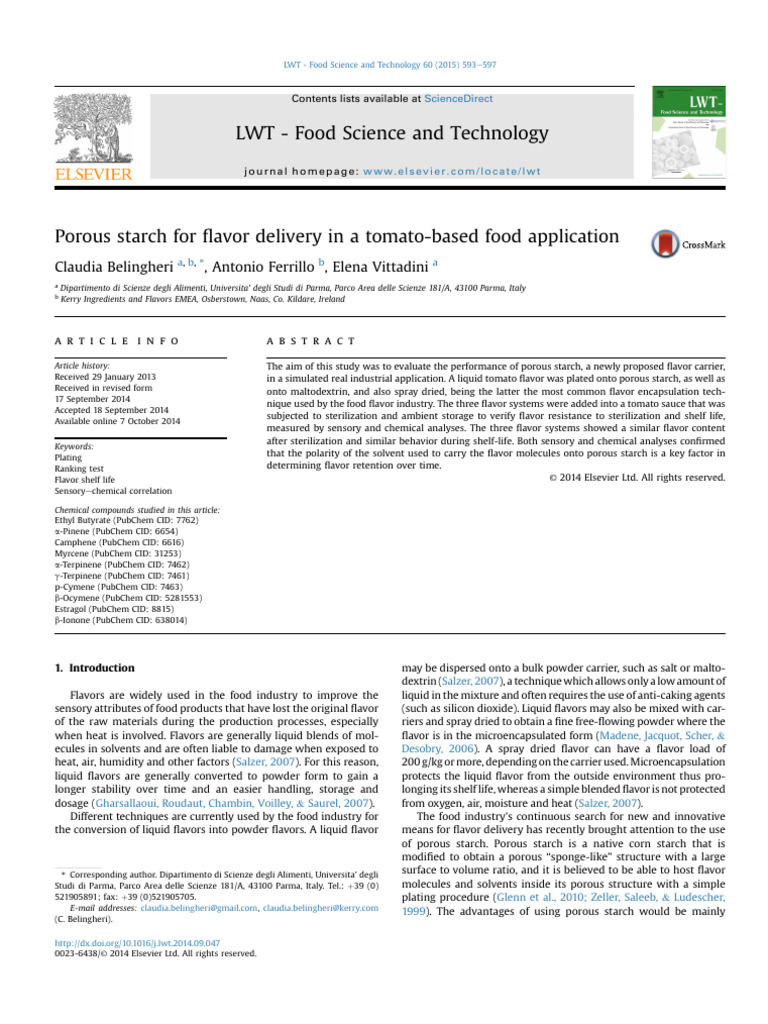 Fitri - Porous Starch For Flavor Delivery in A Tomato-Based Food ...