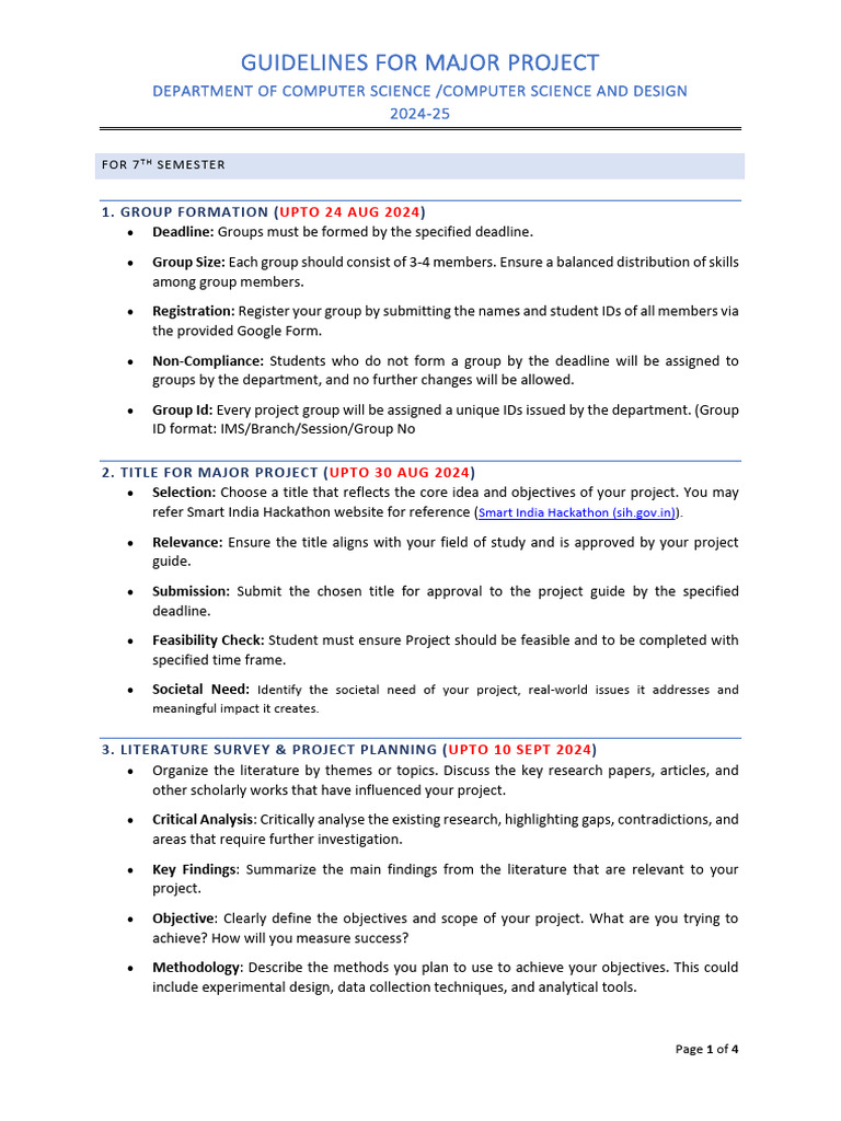 Guidelines For Major Project | PDF