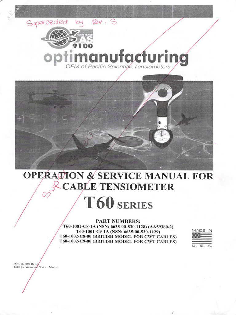 SOP-TN-002 Rev R - T60 Operations and Service Manual For Cable Tensiometer | PDF