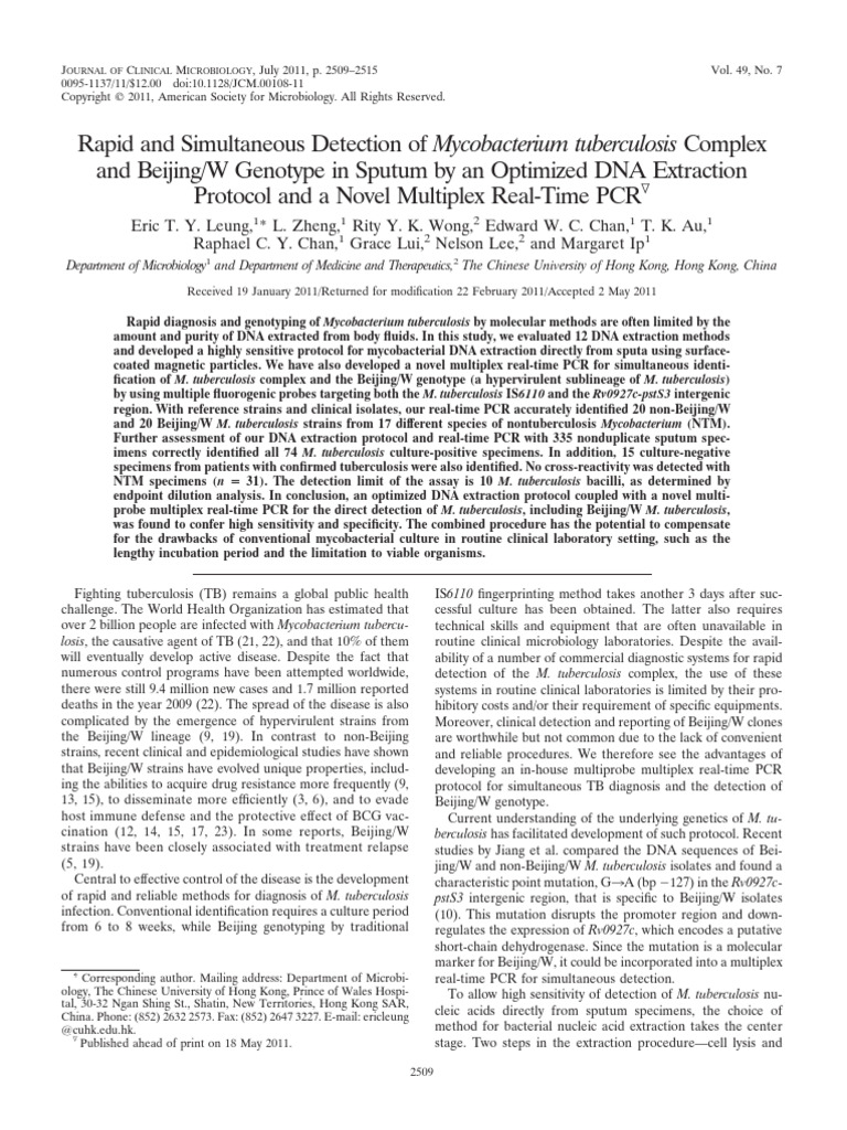 Rapid and Simultaneous Detection of Mycobacterium - Tuberculosis ...