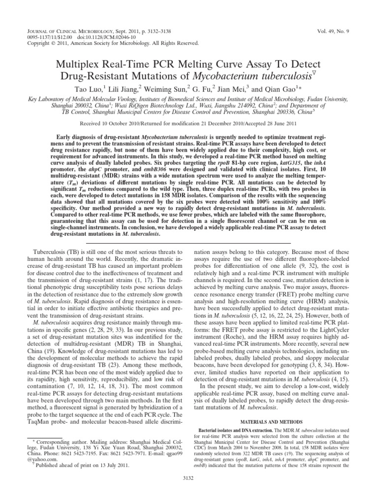 Multiplex real-time PCR melting curve assay to detect__drug-resistant mutations of Mycobacterium ...