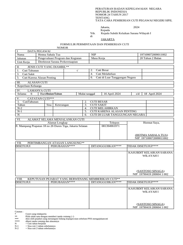 Form Cuti Pak Hotma | PDF