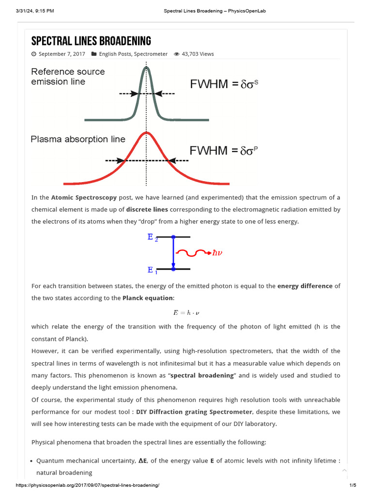 Spectral Lines Broadening - PhysicsOpenLab | PDF
