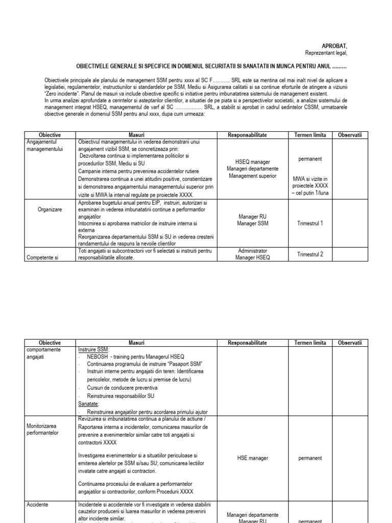 Plan SSM și Instruire Pasaport SSM | PDF