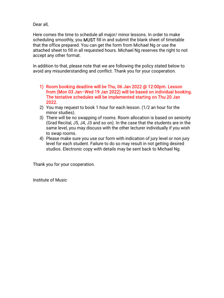 Room Booking Notice 2022-01 | PDF