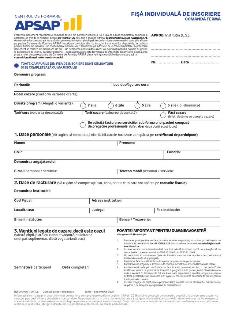 Formular Inscriere Apsap Vara Iarna-1 | PDF